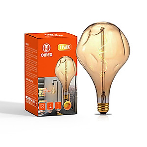OMED S165 Irregular Unique Large Oversized Vintage LED Edison Light Bulb, E26 2200K Warm White Dimmable Extra Large Bulb, 5Watt 400LM Giant Amber Glass Decorative Light Bulb for Pendant Or Floor Lamp