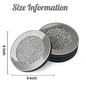 LXARTZJ Glass Mirrored Coaster Set of 8 Diamond Crystal Coasters Silver Cup Mat for Restaurant Kitchen bar Dining Table