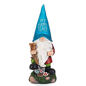 HONGYIDA Garden Gnomes Outdoor Decor with Blue Hat Glowing 14' Gnome Garden Sculptures & Statues Garden Accessories for Porch Patio Lawn Backyard Home