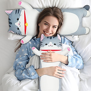 BenBen Long Cat Plush Pillow, 43 inch Cat Stuffed Animal, Cute Body Pillow for Adults, Kids, Soft Cuddle Pillow, Large Huggable Kitten Plushies Gift for Birthday, Christmas