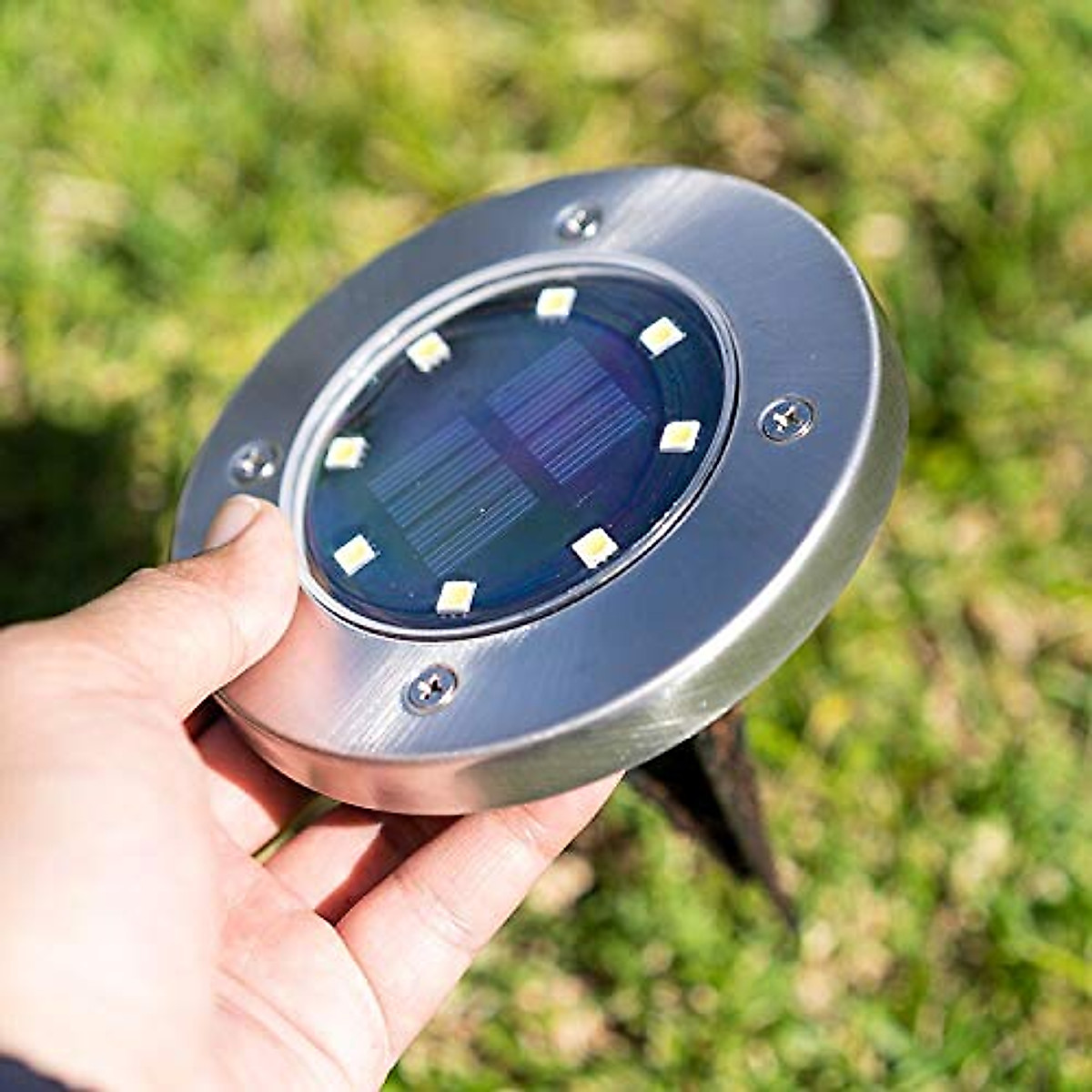 BrightRight Outdoor Solar Pathway Disk Lights (12 Lights) 8 White LED, Waterproof Decorative Landscape Lighting for Yard, Garden, Patio, Lawn, Deck, Pathway, Driveway - Dusk to Dawn