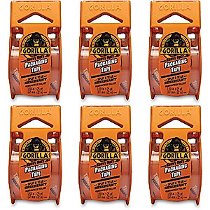 Gorilla Heavy Duty Packing Tape with Dispenser for Moving, Shipping and Storage, 1.88" x 25 yd, Clear, (Pack of 6)
