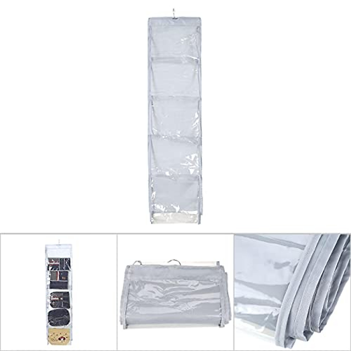 Hanging Handbag Organizer for Closet, Clear Hanging Purse Organizer Storage for Purses and Handbags with 10 Pocket for Bedroom(Light Grey)
