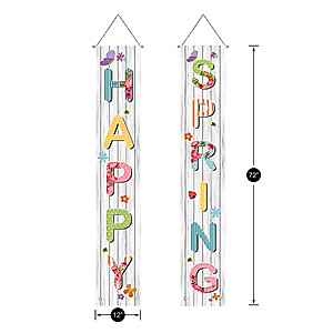 ORTIGIA Happy Spring Banner for Outdoor Colorful Floral Butterflies Porch Sign Decorations Outdoor Indoor Vintage Holiday Hanging Flags Wall Decor for Front Door Home Party Supplies