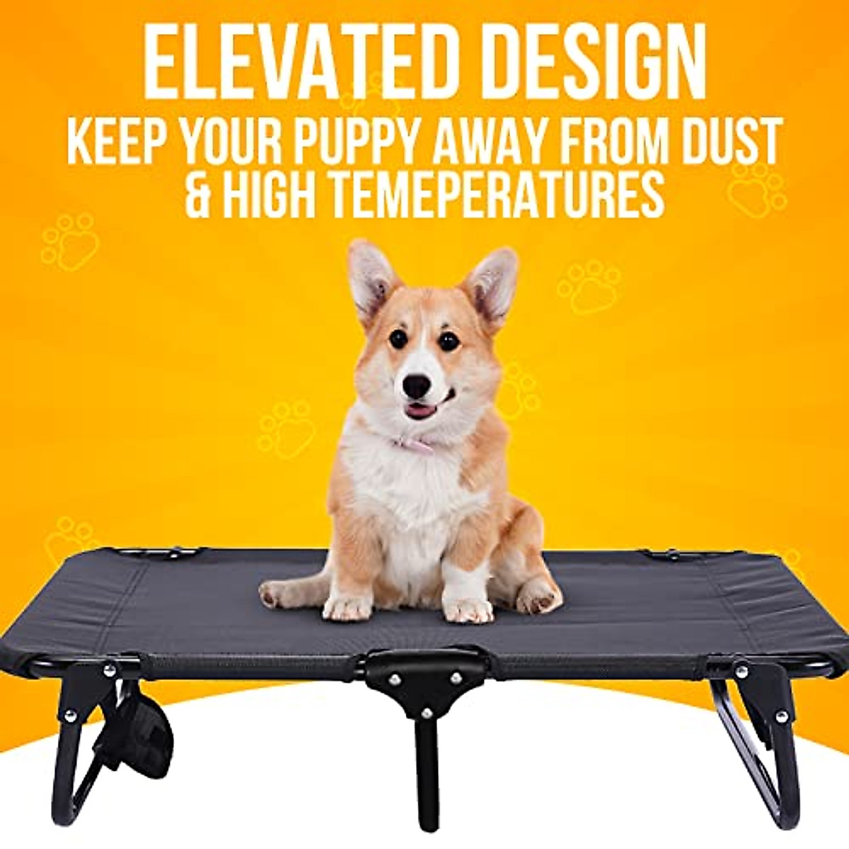 Elevated Dog Cot with Steel Frame – Foldable Raised Play & Rest Bed for Dogs & Cats – Heavy Duty Strong Material Dog Bed, No Assembly Required Large (42" x 24" x 8")