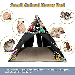 RATGDN Small Pet Hideout Graffiti Texture Bizarre Elements Characters Hamster House Guinea Pig Playhouse for Dwarf Rabbits Hedgehogs Chinchillas