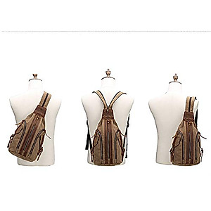 peacechaos Canvas Sling Bag - Small Crossbody Backpack Shoulder Casual Daypack Rucksack for Men Women Outdoor Cycling Hiking Travel (Brown)