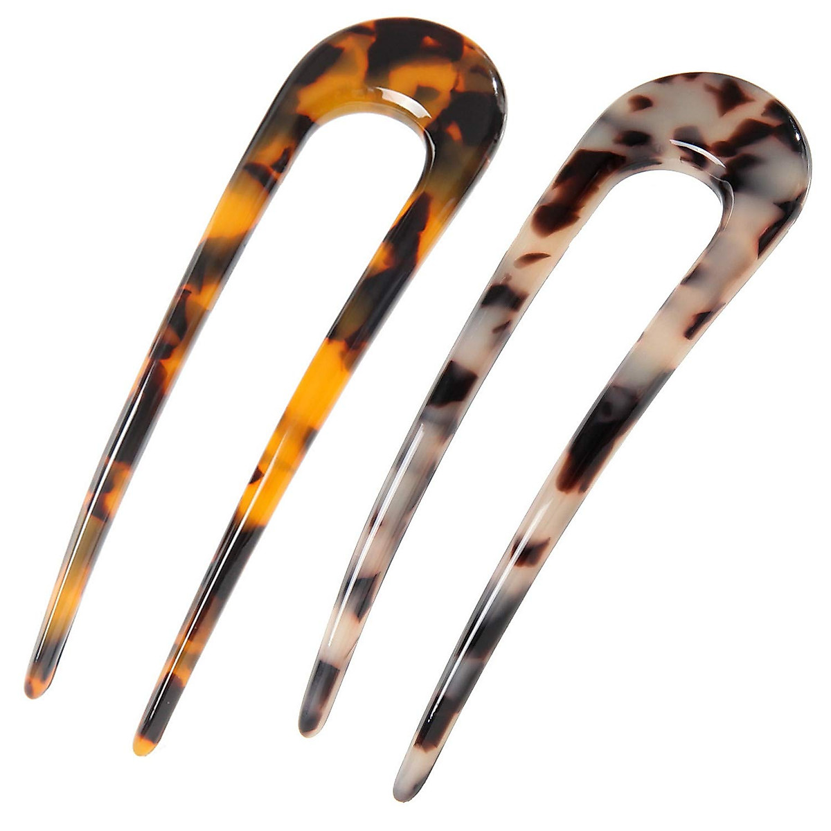 French Hair Pins Tortoise Shell French Hair Forks U Shaped French Pins 2 Prong Hair Sticks Acetate Chignon Pin for Women Hairstyle Accessories 2 Pack