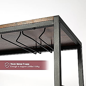 Lineslife 3-Tier Freestanding Wine Rack Table, Industrial Liquor Wine Bar Table with Glass Holder and Bottle Shelf for Living Room, Brown