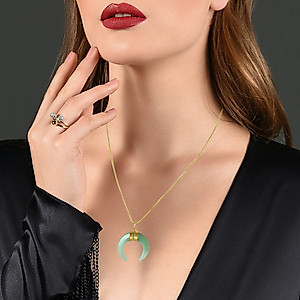 MAIBAOTA Crescent Moon Necklace for Women Gold Plated Moon Pendant Jewelry Spiritual Witchy Gemstone Necklace Green Aventurine Crystal Stone Necklaces