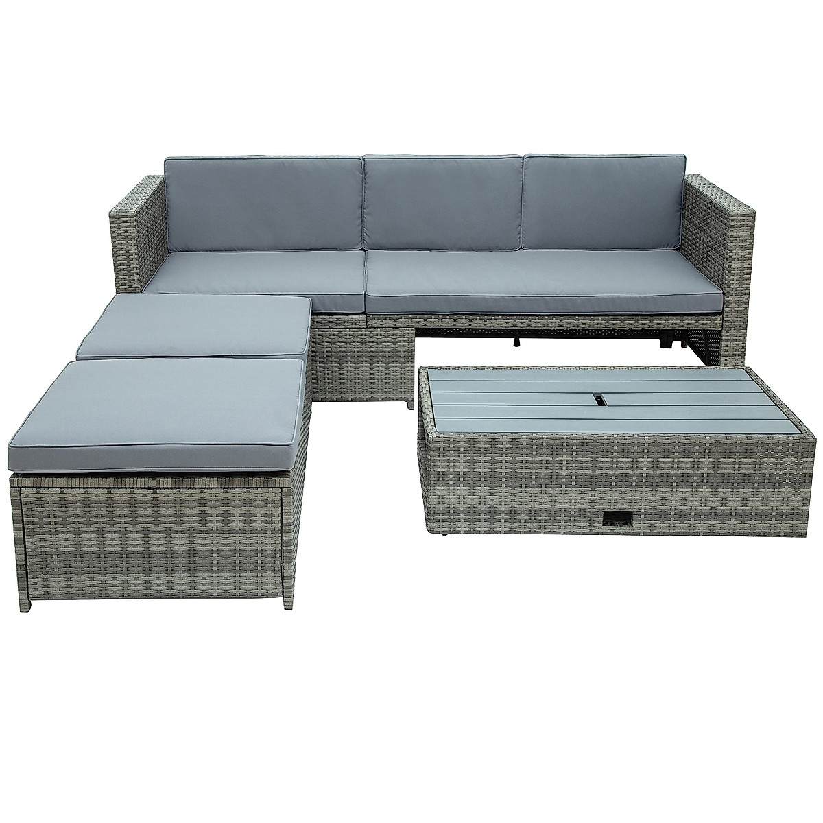 Brabrety 4 Pieces Outdoor Patio Furniture Sets,All-Weather PE Wicker Sectional Sofa Set with Retractable Table,Conversation Set for Backyard, Free Combination