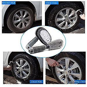 Cleaning Set for Car/Van/Truck/Camper - Nylon Brush for Flat Surfaces (Wheels, Tyres, Bumpers, Floor Mats) - Soft Brush for Openings (Rims, Grille, Roof Rack) - Soft Microfiber Cleaning Cloth