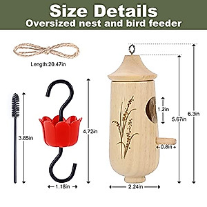 Wooden Hummingbird House Feeder with Rust Resistant Hooks,2024 New Garden Swing Nesting Kits for Outside Hanging Bird Finch Houses Home Decoration with Brush Nylon Lanyard