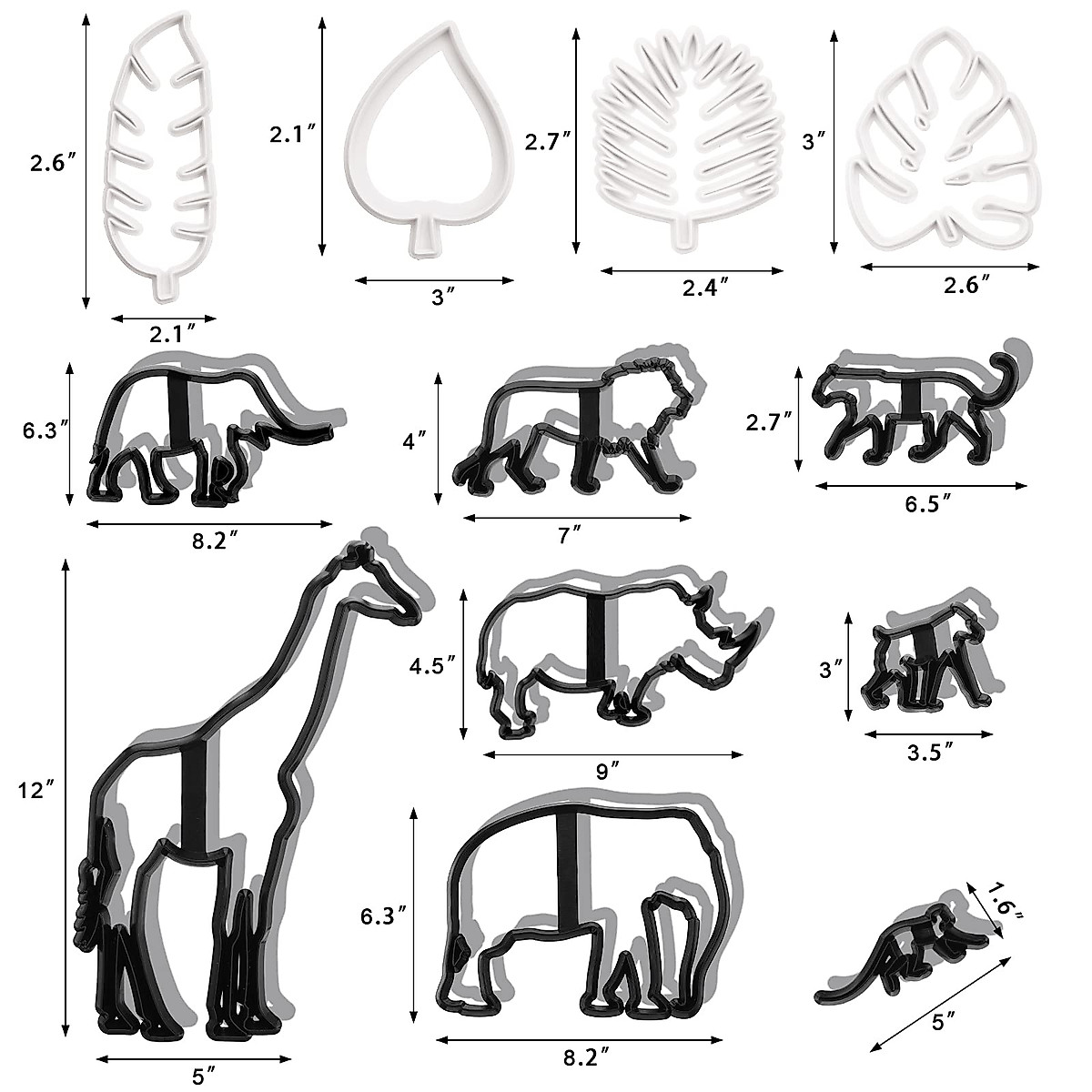 12 Pieces Tropical Leaf Cookie Cutter and Animals Cookie Cutter Hawaiian Palm Leaves Fondant Cutters Set Giraffe Elephant Lion Monkey DIY Craft Mold