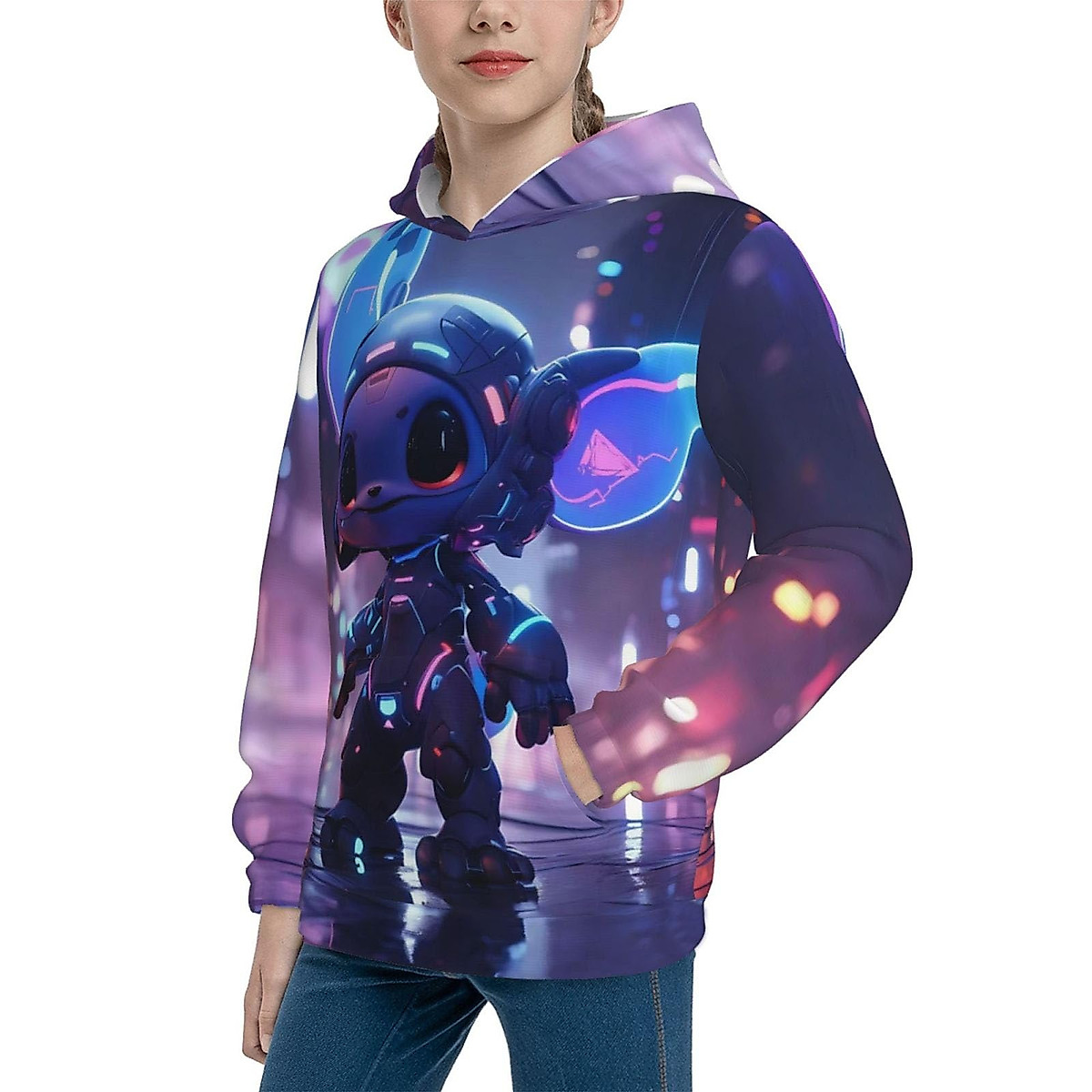 FOUNCY Cartoon 3d Printed Sweatshirt Unisex Kids Game Sweatshirt Stitch Hoodie For Boys And Girls (US, Alpha, Medium, Regular, Regular, violet)