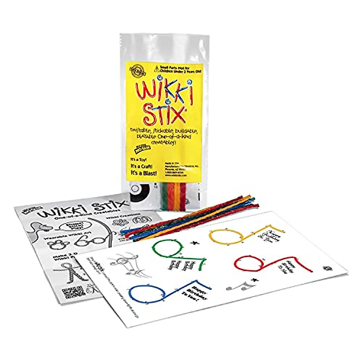 WIKKI STIX Birthday Fun Favors, pack of 20 individual fun favors, each with 12 and a birthday themed play sheet, Made in the USA