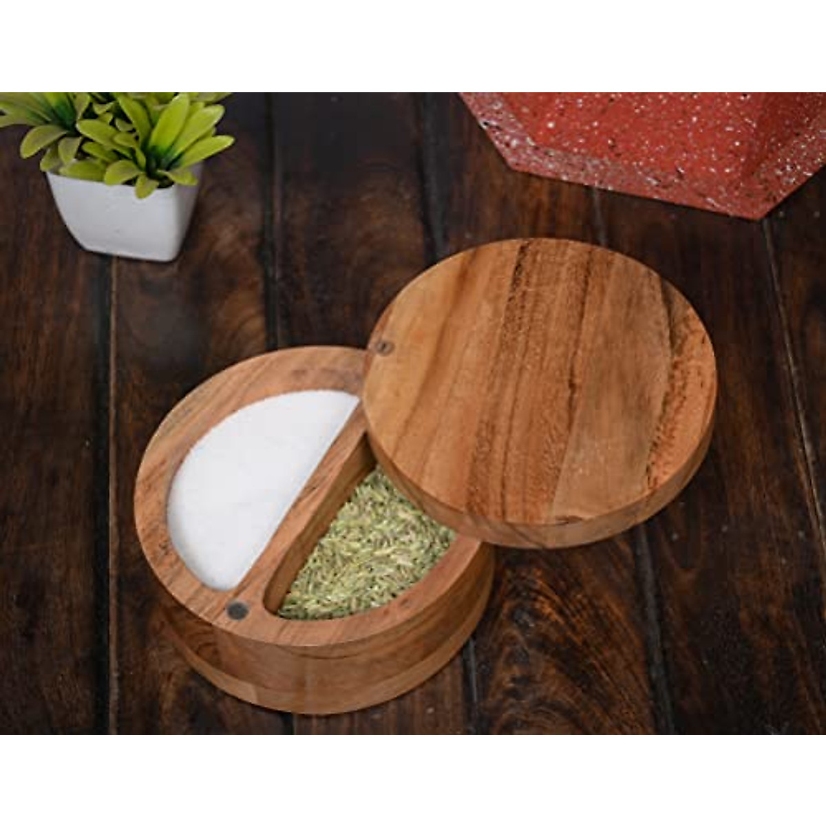 EDHAS Salt and Pepper - 2 Compartment Swivel Lid with Magnet to Keep Dry Kitchen Seasonings Storage Containers (4.75" x 4.75" x 2.5")