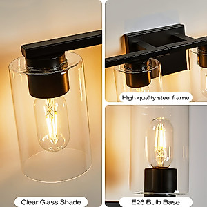 WILON 4 Light Bathroom Light Fixtures, Bathroom Vanity Light with Glass Shade, Bathroom Lights Over Mirror Wall Sconces Lighting for Bathroom Farmhouse Bathroom Light Fixtures, Matte Black Wall Light