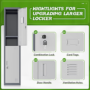 Pataku Metal Lockers for Employees, 5 Tier Storage Locker Cabinet, Steel Lockers 5 Lockable Doors for School, Gym, Office, Home(Grey,5-Tier)