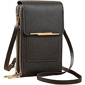 Anti-theft Leather Bag, 2023 Fashion Small Crossbody Cell Phone Purse for Women RFID Blocking PU Leather Crossbody Bag (Black)