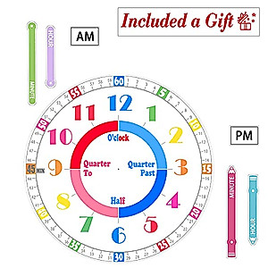 Telling Time Teaching Wall Clock, Silent Movement, Educational Wall Clock, Makes Kids Learning Time Faster and Fun. Its Perfect for Parents and Teachers, Decorate Kids Bedroom or Classroom,Black