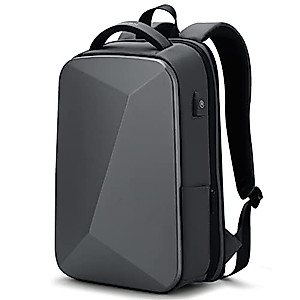 FENRUIEN Anti Theft Hard Shell Backpack 15.6-Inch,Expandable Slim Business Travel Laptop Backpack for Men,Water Resistant Grey Laptop Bag with USB Port