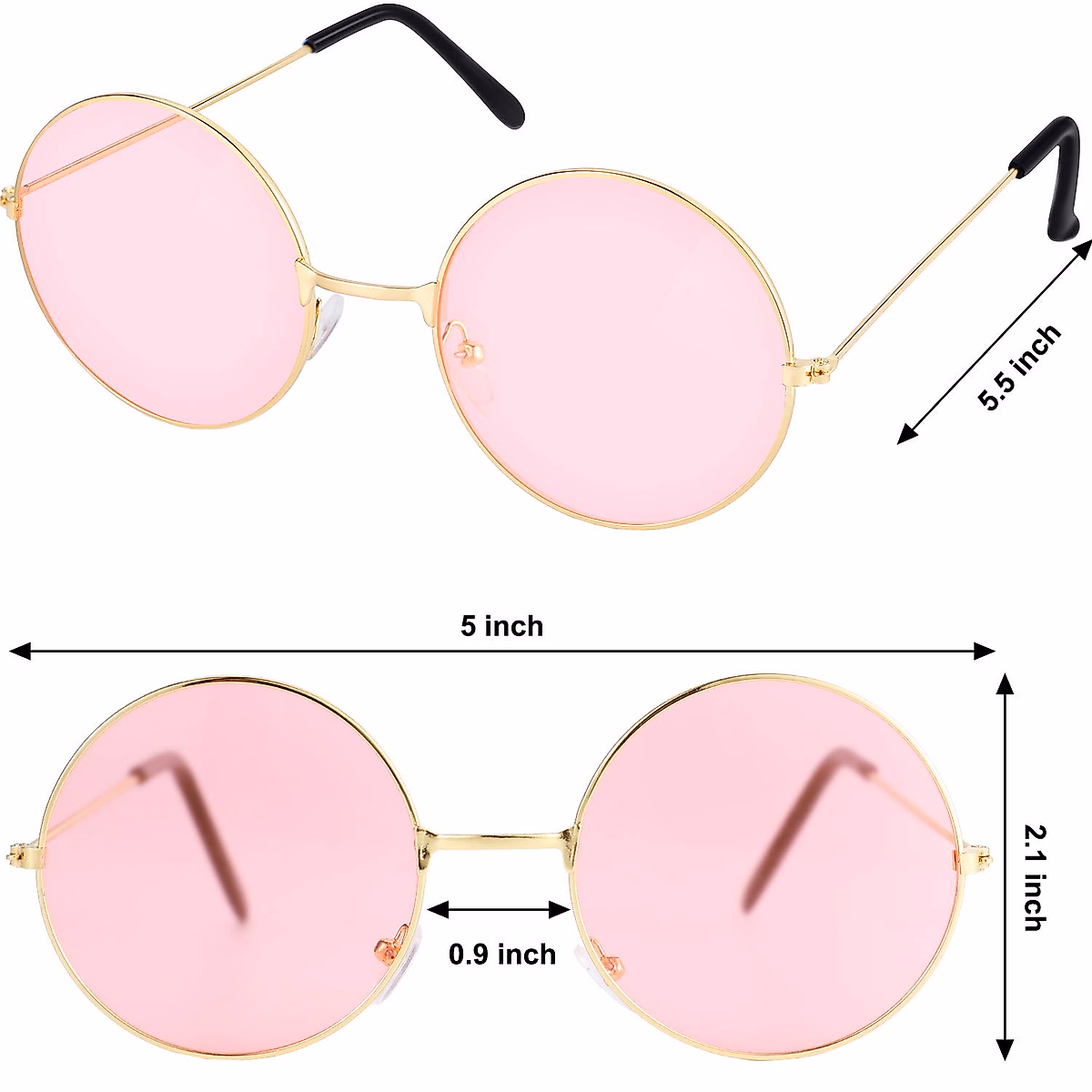 Fiada 16 Pairs Round Hippie Glasses Colorful Retro Hippie Glasses for Men Women 60's Circle Glasses for Costumes Party Favors(Rainbow Color Set)