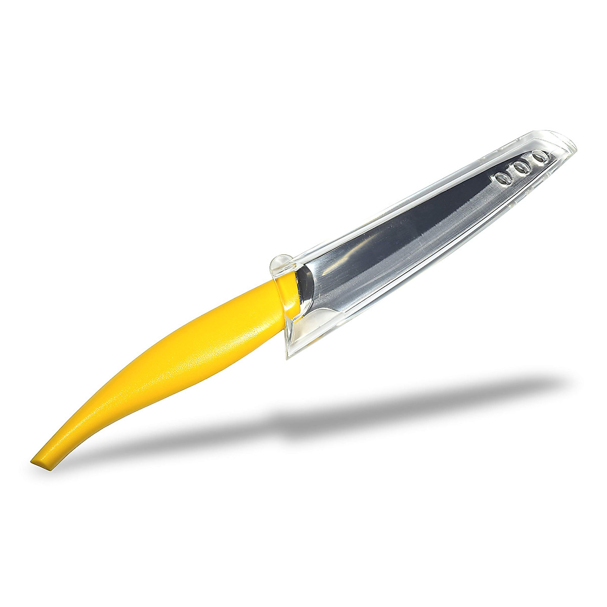 Seki Japan Fruit Knife, Small Peeling Knife, 3.3-inch stainless steel blade with yellow plactic handle and clear sheath, for kitchen and outdoor