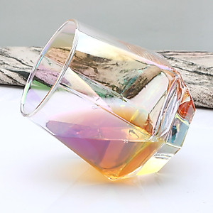 Ufrount Wine Glasses Set of 4,Iridescent Stemless Wine Glasses for Red and White Wine,Geometric 10oz Diamond Shaped Glass Cups for Whiskey,Cocktail,Bourbon,Juice,Water