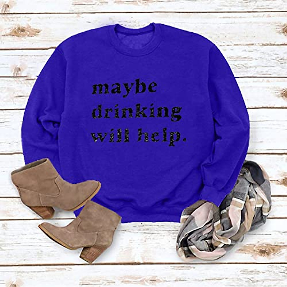 NaRHbrg Sweatshirt for Womens Letter Print Fall Sweatshirts Crewneck Long Sleeve Shirts Tunic Tops for Leggings Pullover Blue