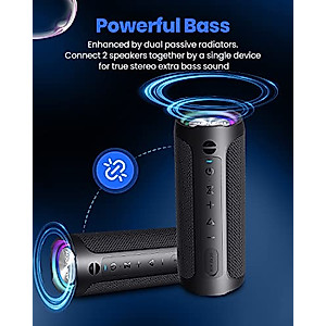 AUKTECH Bluetooth Speakers - Portable Speakers Bluetooth Wireless(100ft), 24W Loud Stereo Sound, Led Lights, 20H Playtime, IPX7 Waterproof Speaker for Outdoor, Home, Party, Beach, Shower