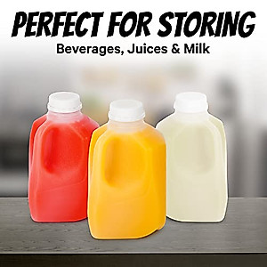 CUNTAIN Juice Bottles – Set of 6 HDPE Plastic Juice Bottles with Caps – 32 oz Empty Containers for Beverages, Milk, Water, Juice – Leakproof Plastic Containers with Lids, Bottles for Juice