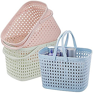 Frcctre 3 Pack Portable Shower Caddy Basket, Plastic Storage Baskets with Handle, Plastic Tote Storage Basket Toiletry Organizer for Bathroom, Kitchen, Pantry, College Dorm