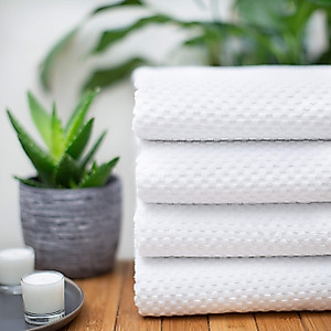 COTTON CRAFT- Euro Spa Set of 4 Luxury Waffle Weave Bath Towels, Oversized Pure ringspun Cotton, 30 inch x 56 inch, White
