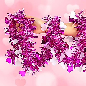 KIMOBER 33 Ft Valentine's Day Tinsel Garland,Roes Red White Heart Metallic Hanging Garland for Party Decoration Supply