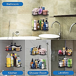 Infitran Corner Shower Caddy Wall Mounted Rustproof Shower Organizer with Strong Adhesive, Stainless Steel Shower Caddy Corner for Bathroom Kitchen Dorm Bedroom (2 pack)