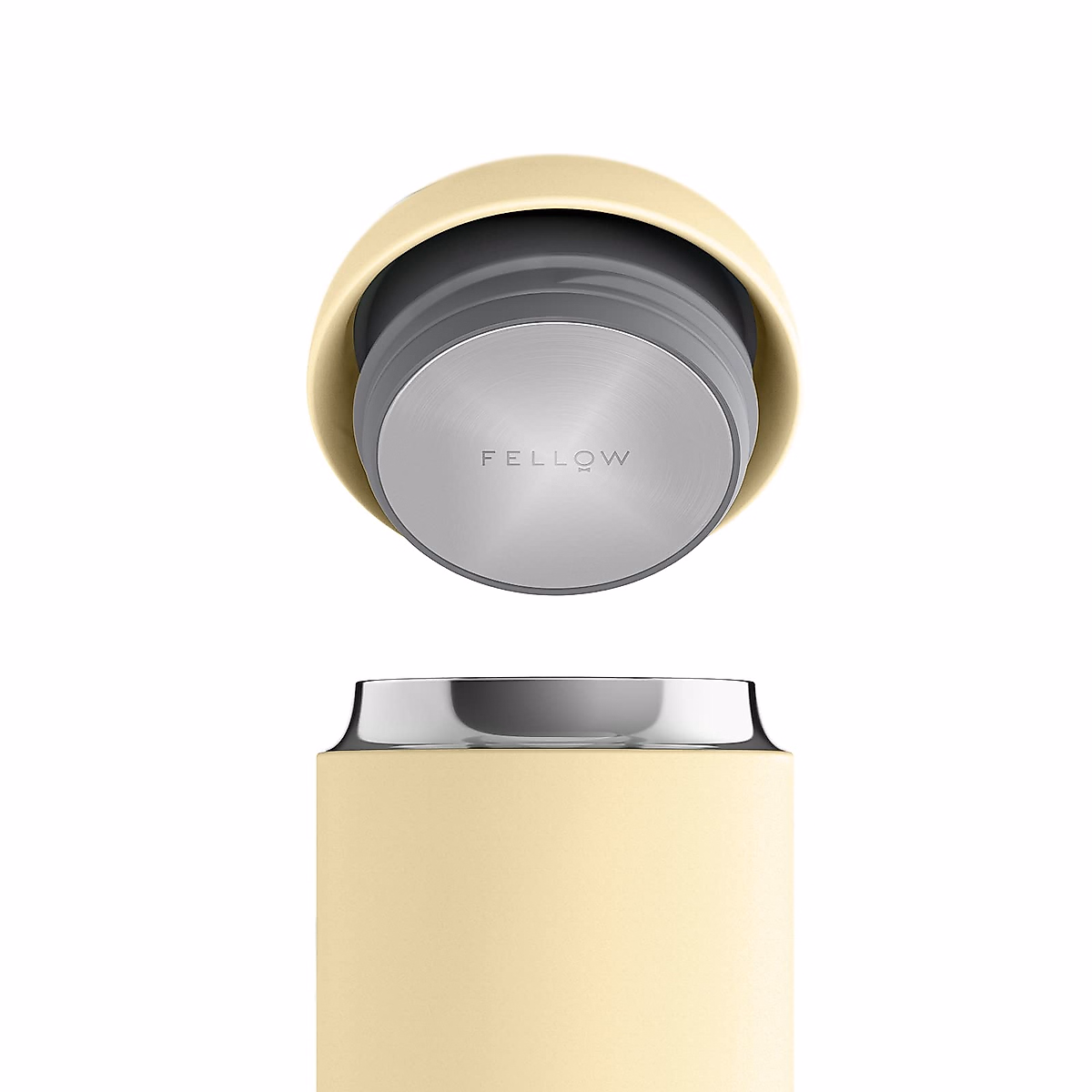 Fellow 12 oz Carter Everywhere Travel Mug - Wide Mouth Vacuum-Insulated Stainless Steel Coffee Mug - Tea and Coffee Tumbler - Travel Coffee Mug with Ceramic Interior - Buttered Popcorn Yellow