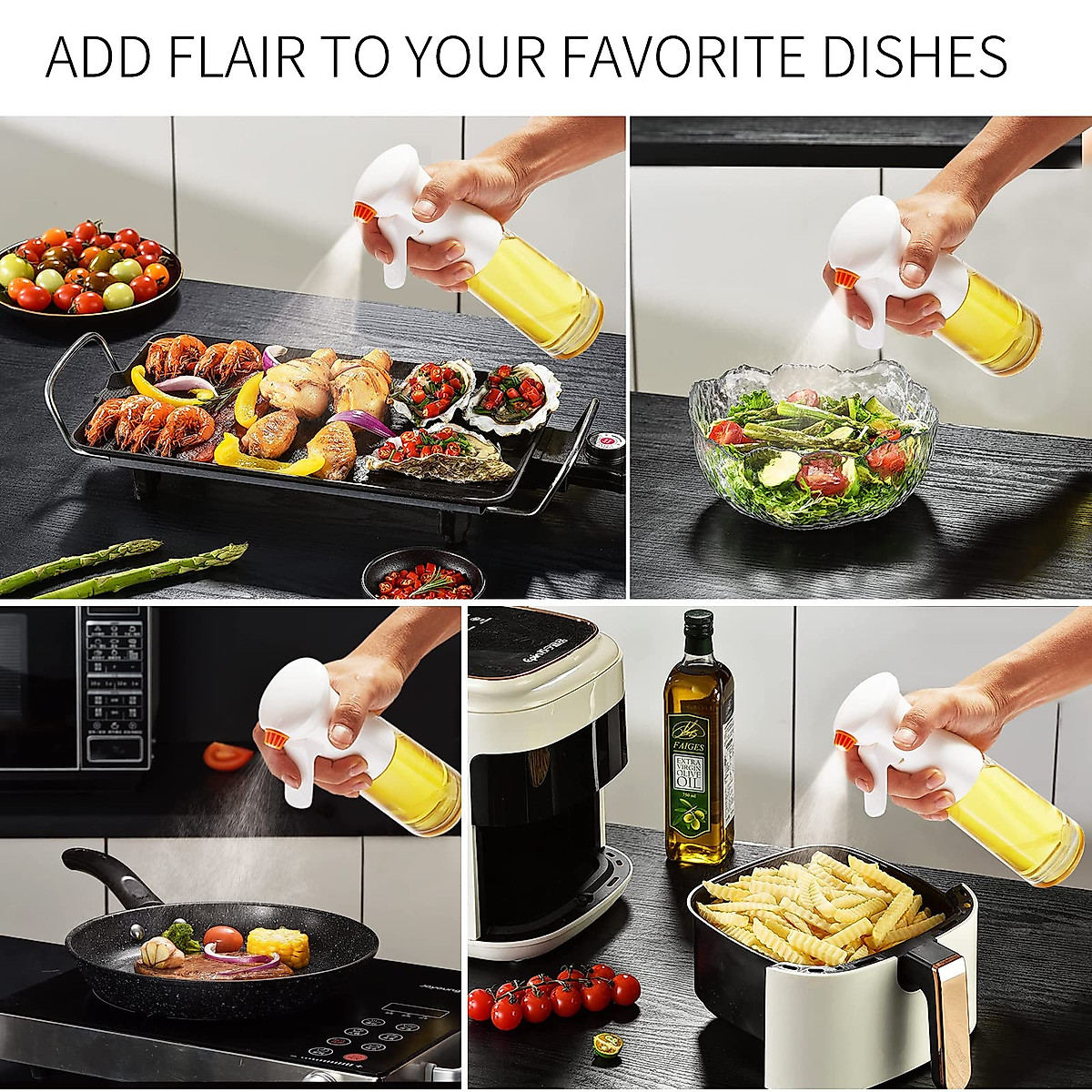 Oil Sprayer for Cooking, 200ml Glass Oil Spray Bottle for Kitchen, Olive Oil Sprayer, Oil Mister Spray Bottles, Kitchen Gadgets for Air Fryer Accessories, Olive Oil Dispenser for Baking, Salad, Bbq