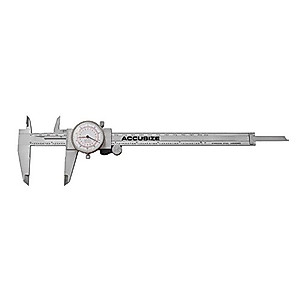Accusize Industrial Tools 8''/200 mm by 0.001''/0.02 mm Dual Needle Precision Dial Caliper Stainless Steel in Fitted Case, Imperial/Metric, P920-S238