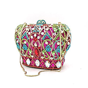 Tngan Women Luxury Crown Shaped Crystal Evening Clutch Elegant Rhinestones Party Handbag and Purse, Gold Silver