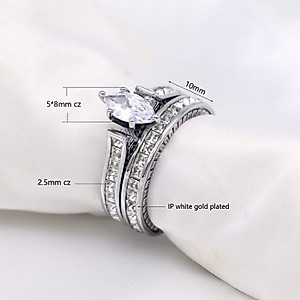 White Gold Filled Bridal Sets Marquise cut Cz Engagement Ring 2pcs Womens Wedding Ring Sets