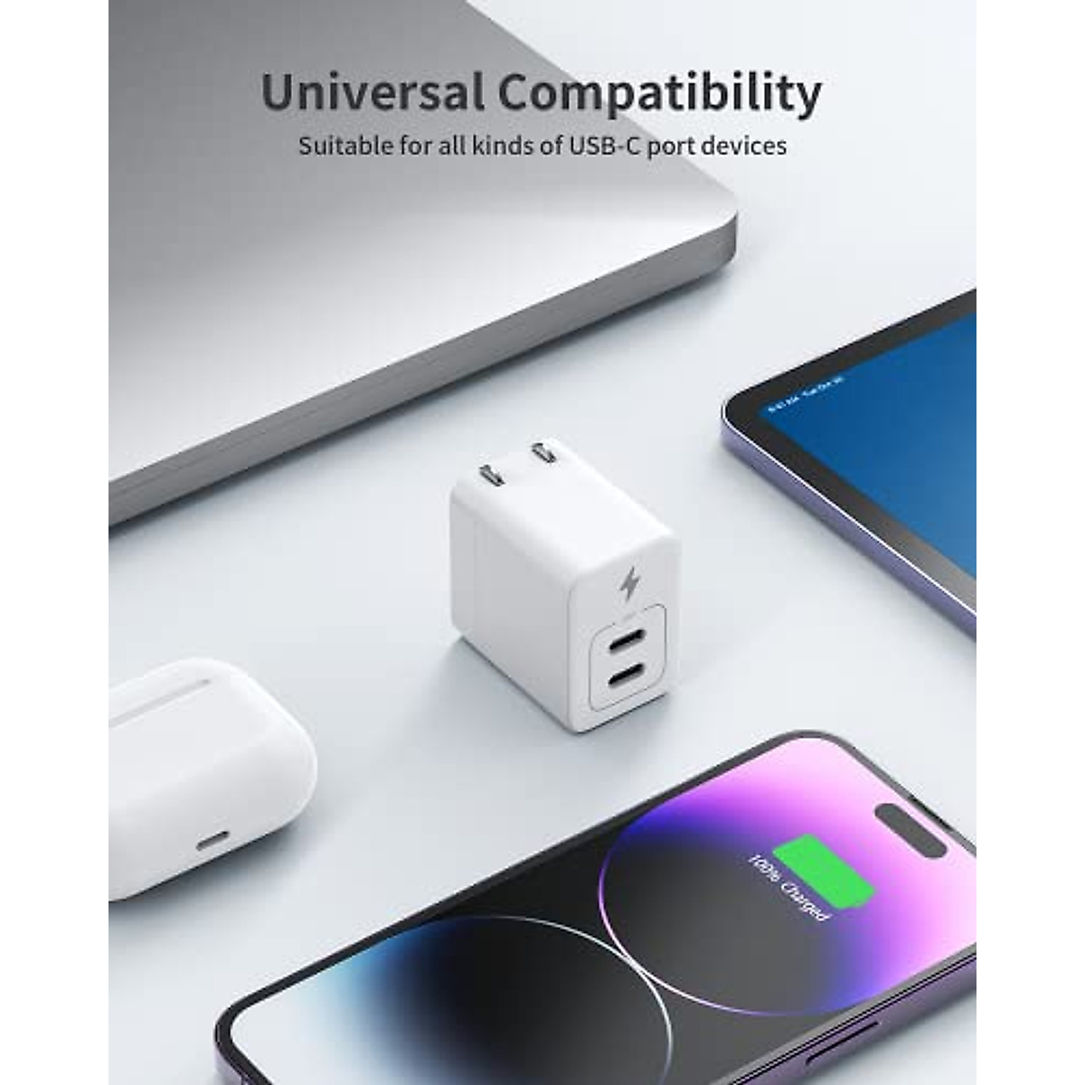 USB C Charger 35W Mini Dual Port USB Charger Block, GaN III Intelligent Distribution PD Fast USB C Wall Charger Adapter with Foldable Plug for MacBook Pro/Air, IPad,iPhone 14/14pro/13/13pro and More