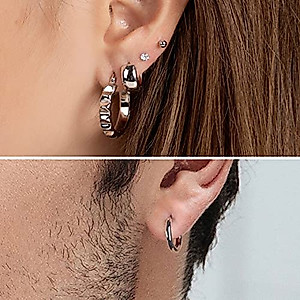 Sterling Silver Stud Earrings Set for Women Hypoallergenic White Gold Plated Silver CZ Ball Stud Earrings and Hoops Studs Cartilage Earing for Women （6 Pairs）