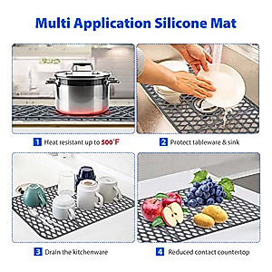 KESTERRA Sink Protectors for Kitchen Sink, 26"x 14" Center Drain Kitchen Sink Mats with Faucet Splash Guard, Silicone Heat Resistant Dish Pad for Bottom of Farmhouse Stainless Steel Porcelain Sink