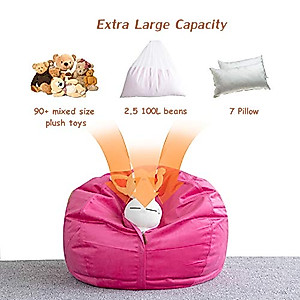 Stuffed Animal Storage Bean Bag Chair Cover Only (No Filler) with Inner Liner for Organizing Children Plush Toy, Memory Foam or Beans, Extra Large Beanbag Replacement Cover, Kids Comfy Stuffie Seat