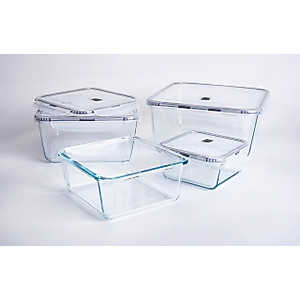 HUSANMP Extra Large Glass Storage Containers with Lids, Set-8-Piece Lunch Containers, Ideal for Storing Food, Vegetables, Fruits, Baking Cake & lot of other Tasty Food (Square)