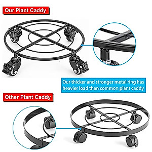 Culberta 12" Metal Plant Caddy, 12 inch Heavy Duty Round Flower Pot Rack with Brake Round, for Indoor Outdoor Potted Plant Stand Dolly with Wheels, Black Rolling Tray (1Pcs)