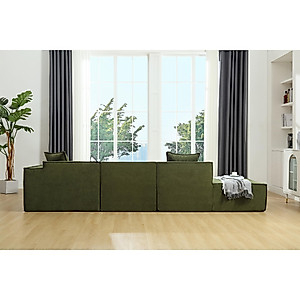 WILLIAMSPACE 129.5" Sectional Sofa Couch for Living Room with Chaise Lounge, Modular Free Combination Upholstered Floor Sofa L-Shaped 5 Seat Couch Foam Sofa for Home Office,Right-Facing (Green)