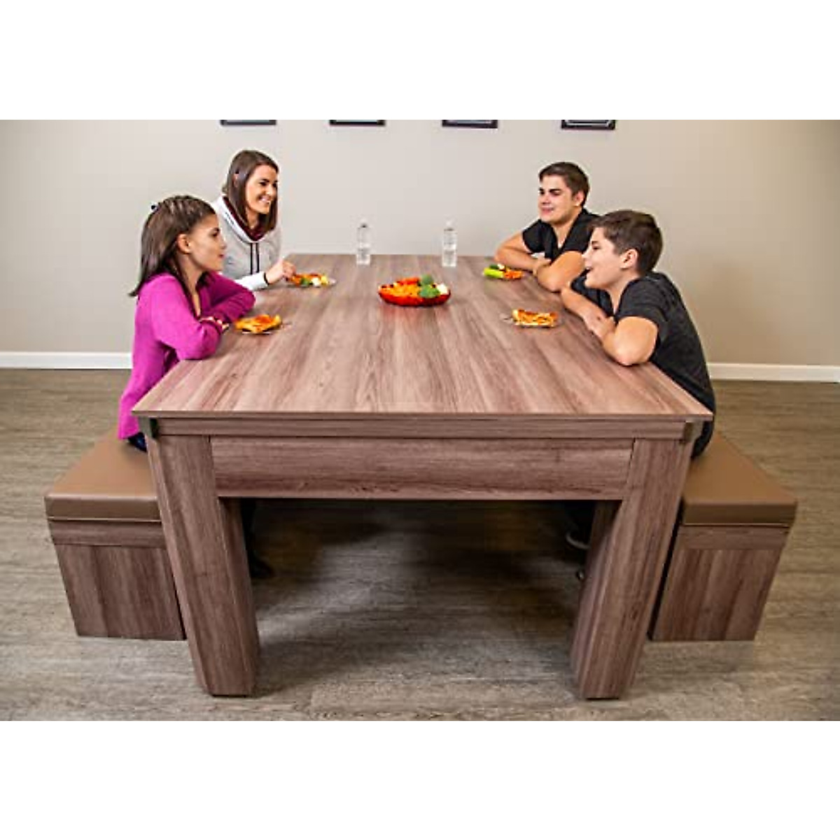 Hathaway Newport 7-ft Pool Table Tennis Combination with Dining Top, Two Storage Benches with Accessories - Driftwood