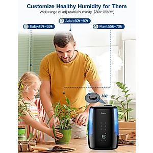 Ultrasonic Cool and Warm Mist Humidifier,Grelife Smart Humidifiers with 5L Removeable Water Tank&Remote,Essential Oil Diffuse,360° Nozzle,Auto ShutOff,Up to 50 Hours Super Quiet for Bedroom&Large Room